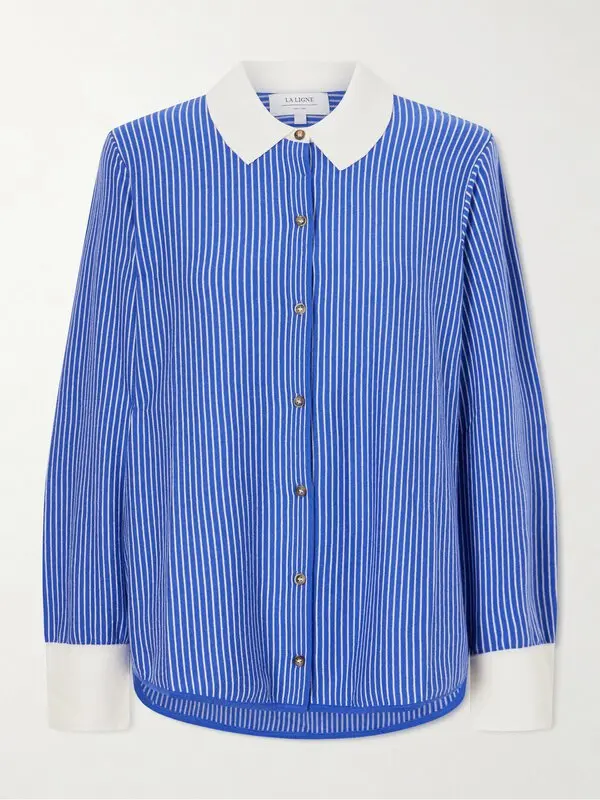 LA LIGNE Striped Cotton-blend Knit Shirt With Contrast Collar And Cuffs