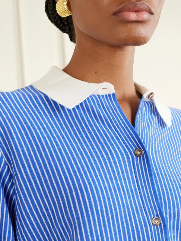 LA LIGNE Striped Cotton-blend Knit Shirt With Contrast Collar And Cuffs