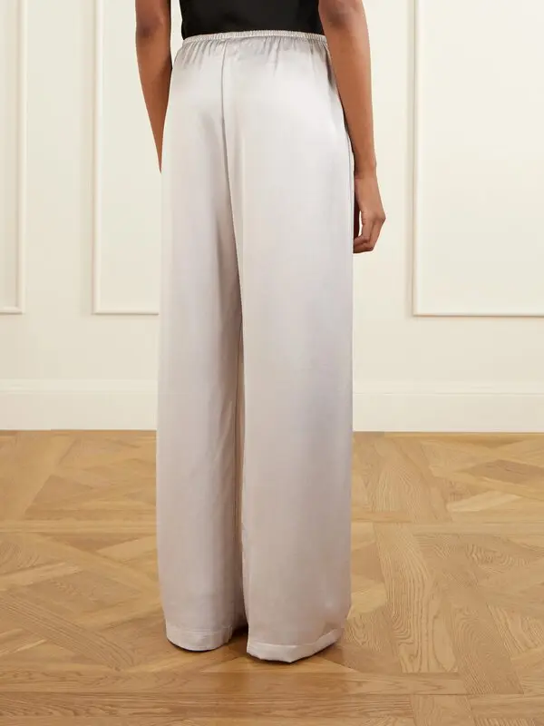 LESET Barb Satin Wide-leg Pants - Silver