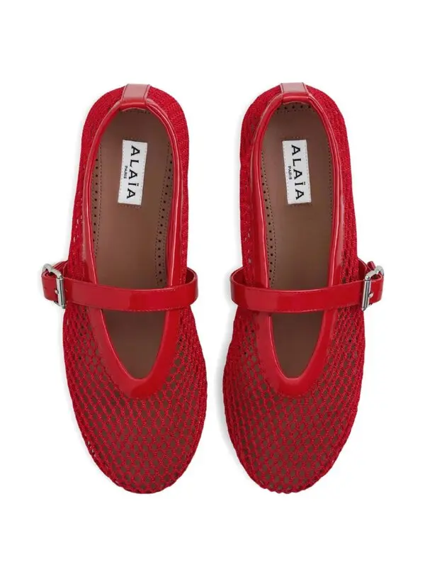 Alaïa Fishnet Ballet Flats With Buckle Detail - Red