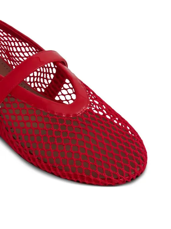 Alaïa Fishnet Ballet Flats With Buckle Detail - Red