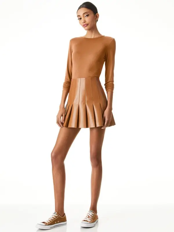 Alice + Olivia Carter Vegan Leather Pleated Mini Skirt - Camel