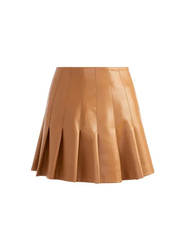 Alice + Olivia Carter Vegan Leather Pleated Mini Skirt - Camel