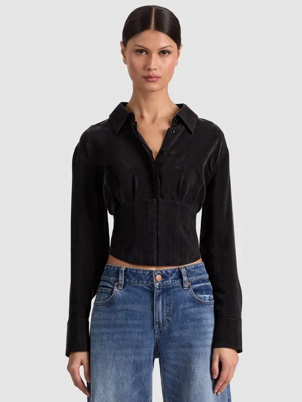 Alice + Olivia Edie Seamed Corset Button-down Shirt - Black