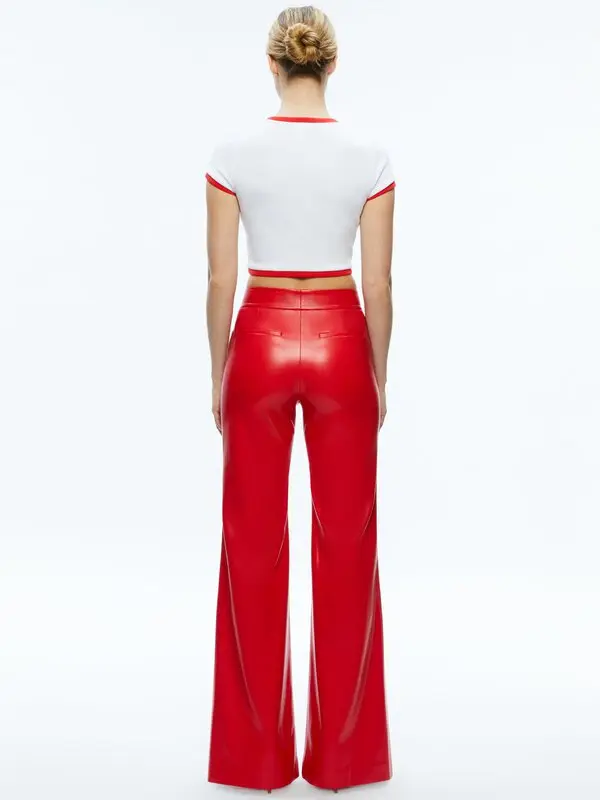 Alice + Olivia Dylan Vegan Leather Wide Leg Trousers - Bright Ruby