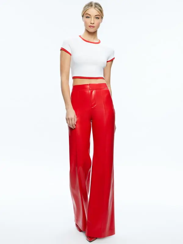 Alice + Olivia Dylan Vegan Leather Wide Leg Trousers - Bright Ruby