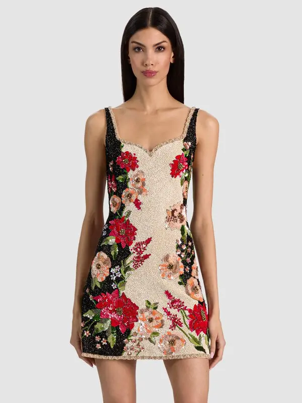 Alice + Olivia Eve Sequin Embellished Sweetheart Mini Dress - Floral Radiance