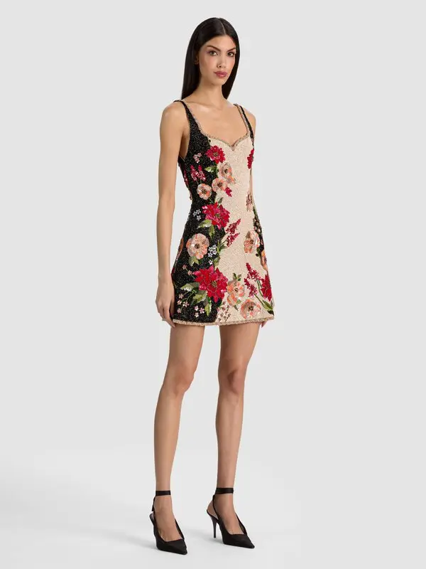 Alice + Olivia Eve Sequin Embellished Sweetheart Mini Dress - Floral Radiance