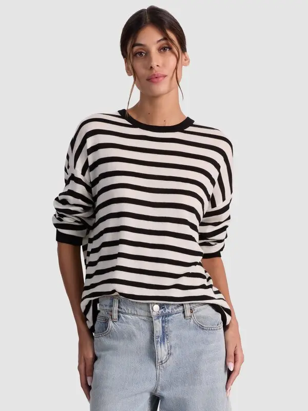 Alice + Olivia Mitchell Striped Merino Wool Pullover - Soft White/black