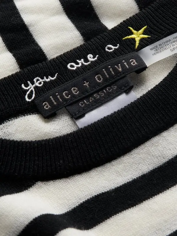 Alice + Olivia Mitchell Striped Merino Wool Pullover - Soft White/black