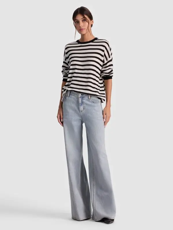 Alice + Olivia Mitchell Striped Merino Wool Pullover - Soft White/black