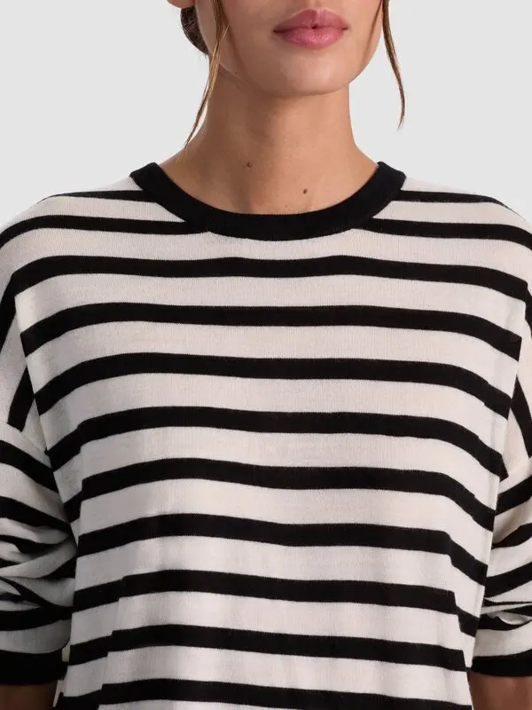 Alice + Olivia Mitchell Striped Merino Wool Pullover - Soft White/black