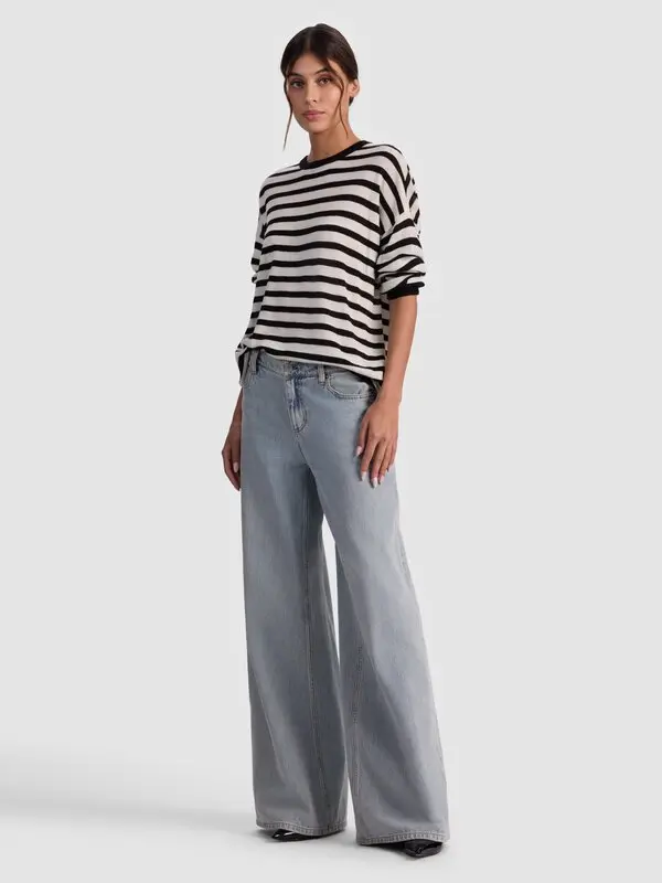 Alice + Olivia Mitchell Striped Merino Wool Pullover - Soft White/black
