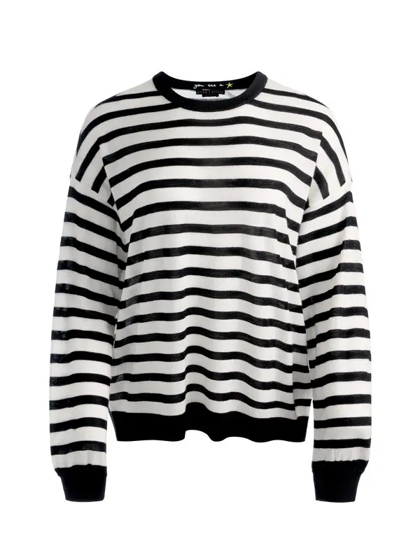 Alice + Olivia Mitchell Striped Merino Wool Pullover - Soft White/black