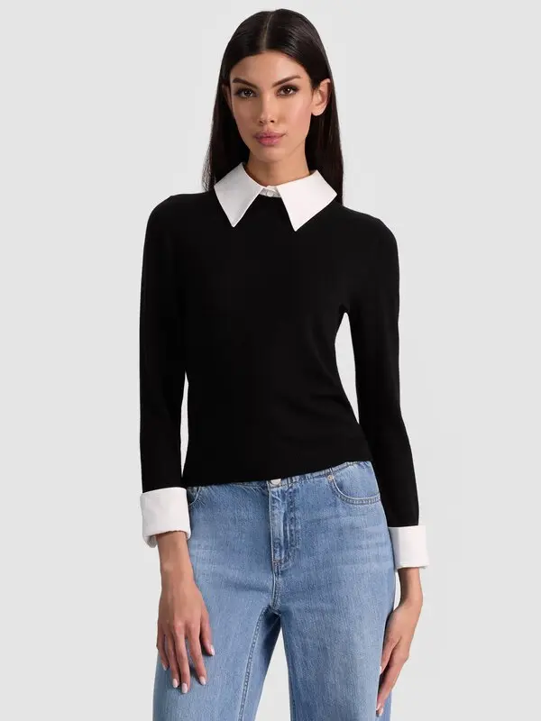 Alice + Olivia Porla Collared Merino Wool Sweater - Black