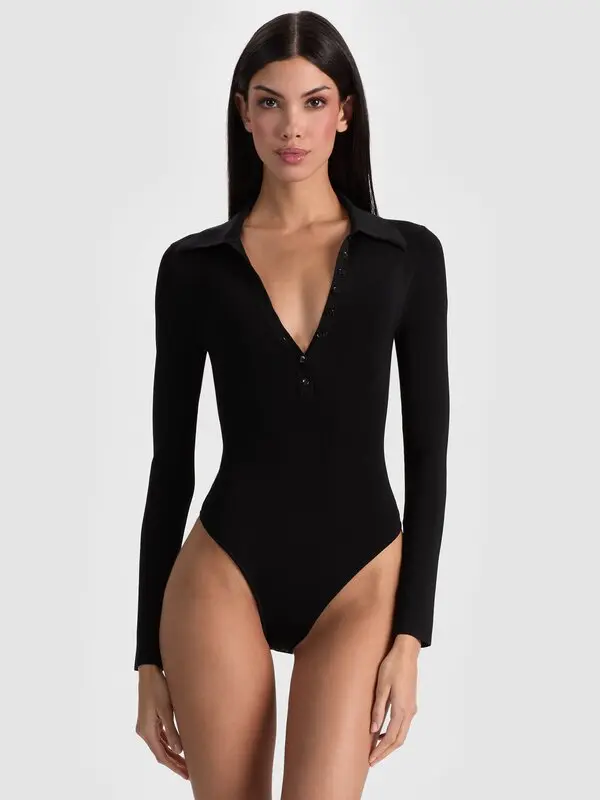 Alice + Olivia Keenan Long Sleeve Polo Bodysuit
