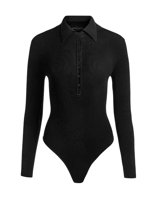 Alice + Olivia Keenan Long Sleeve Polo Bodysuit