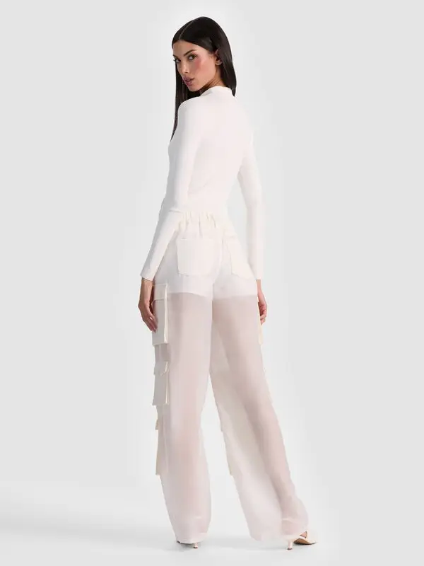 Alice + Olivia Keenan Long Sleeve Polo Bodysuit - Soft White
