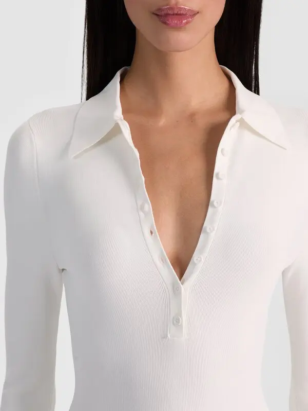 Alice + Olivia Keenan Long Sleeve Polo Bodysuit - Soft White