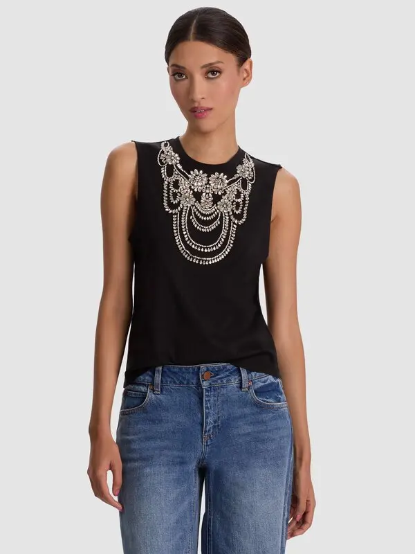 Alice + Olivia Embellished Tank Top - Black