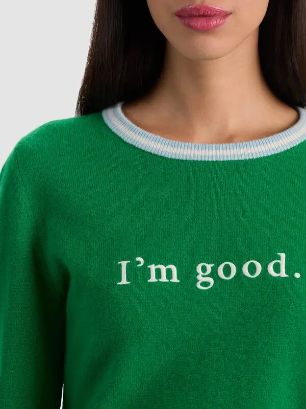 Alice + Olivia Carolann Cashmere Shrunken Pullover - Green Apple Multi