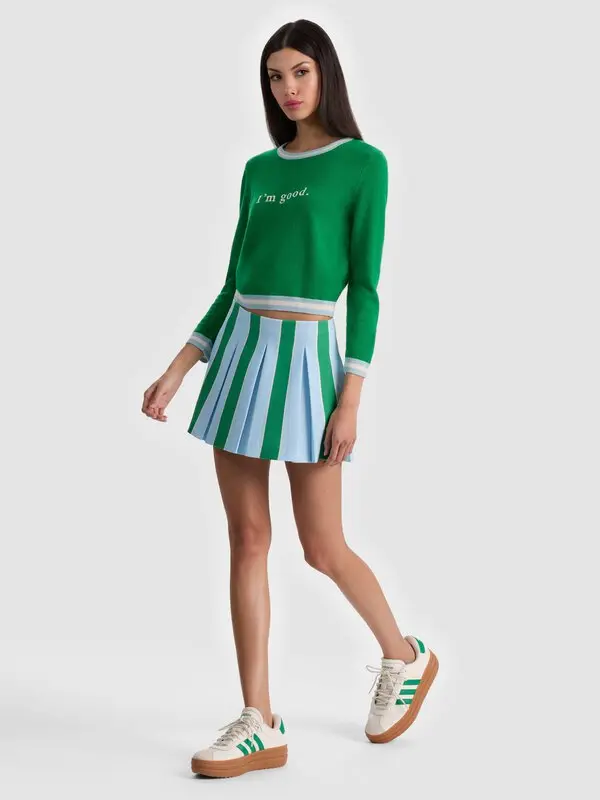 Alice + Olivia Carolann Cashmere Shrunken Pullover - Green Apple Multi