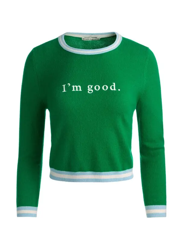 Alice + Olivia Carolann Cashmere Shrunken Pullover - Green Apple Multi