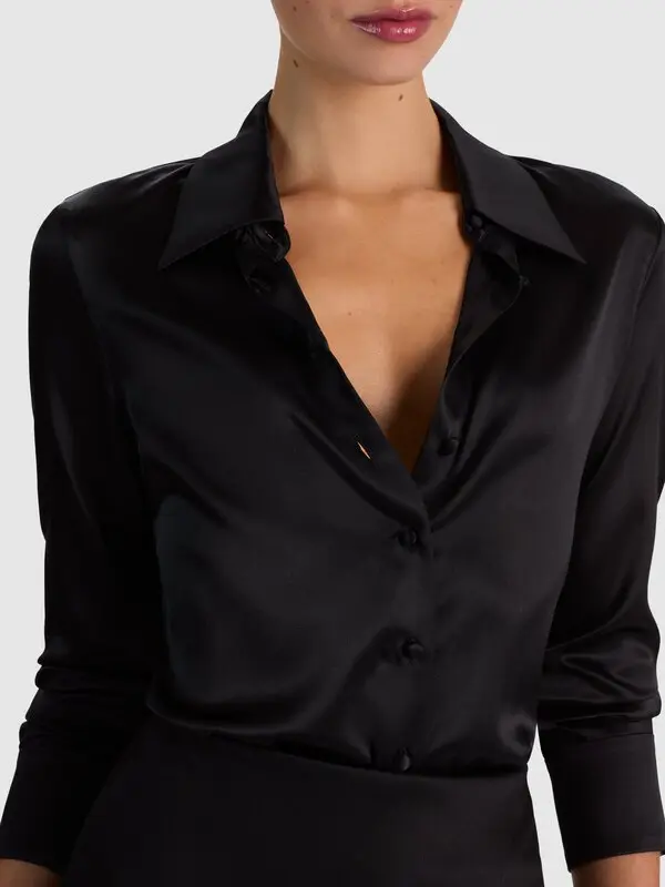 Alice + Olivia Willa Silk Blouse With Floral Print - Black