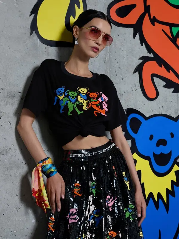 Alice + Olivia X Grateful Dead Evan Oversized Tee - Grateful Bears Black