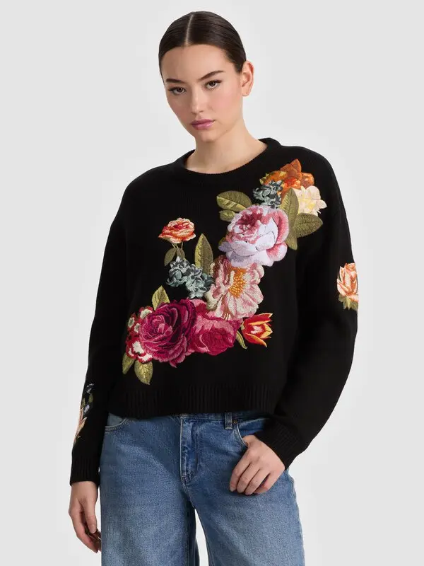 Alice + Olivia Belva Floral Jacquard Crewneck Pullover