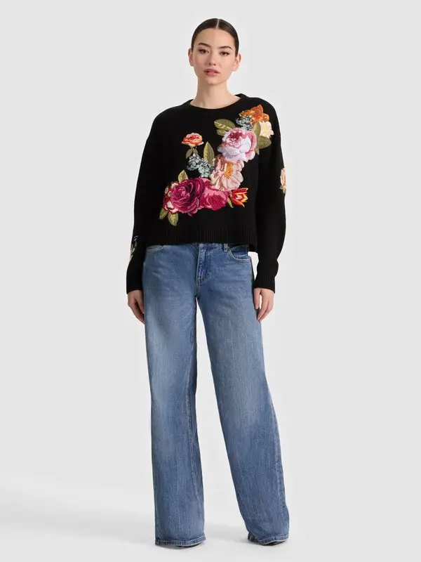 Alice + Olivia Belva Floral Jacquard Crewneck Pullover