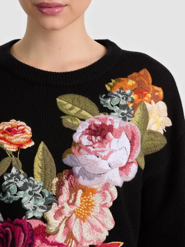 Alice + Olivia Belva Floral Jacquard Crewneck Pullover