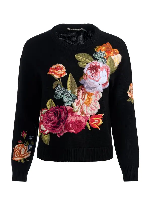 Alice + Olivia Belva Floral Jacquard Crewneck Pullover