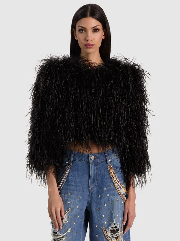 Alice + Olivia Kidman Feathered Jacket - Black