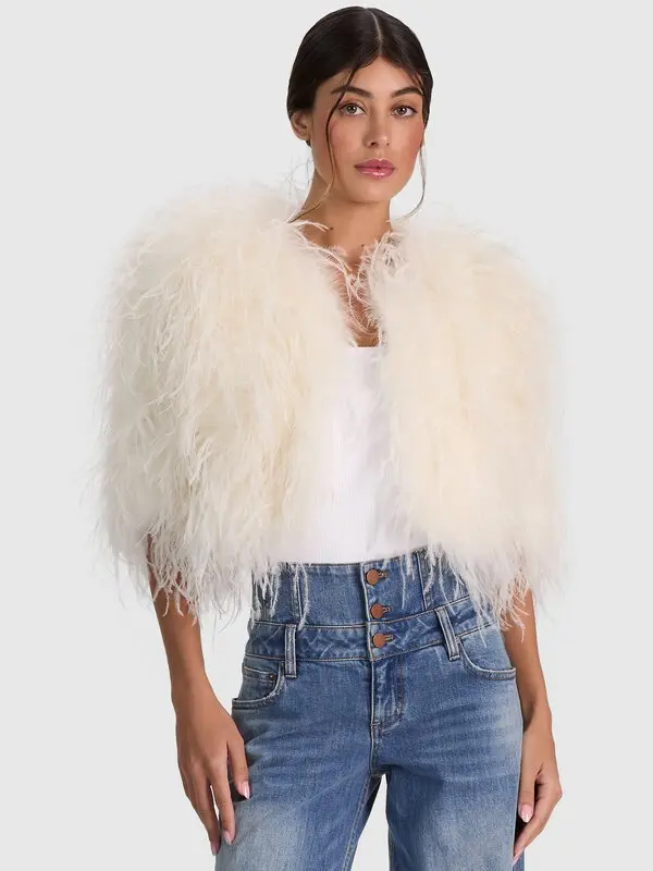 Alice + Olivia Kidman Feathered Jacket - Ecru