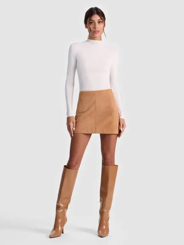 Alice + Olivia Riley Suede Mini Skirt - Praline