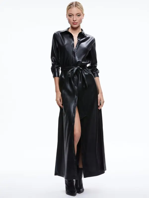 Alice + Olivia Chassidy Vegan Leather Maxi Shirt Dress