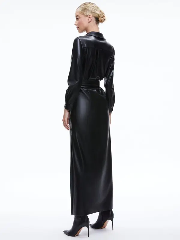 Alice + Olivia Chassidy Vegan Leather Maxi Shirt Dress