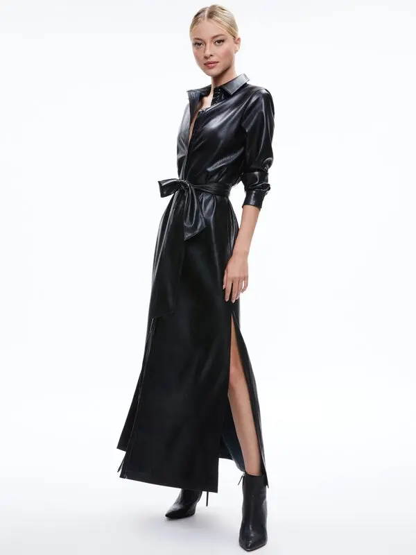 Alice + Olivia Chassidy Vegan Leather Maxi Shirt Dress