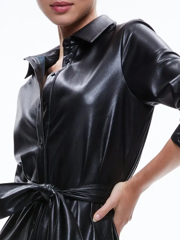 Alice + Olivia Chassidy Vegan Leather Maxi Shirt Dress
