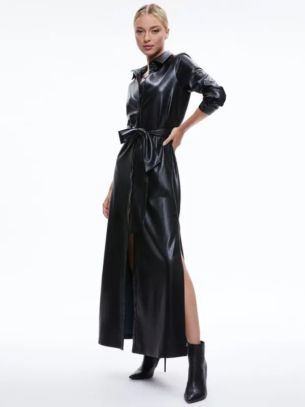 Alice + Olivia Chassidy Vegan Leather Maxi Shirt Dress