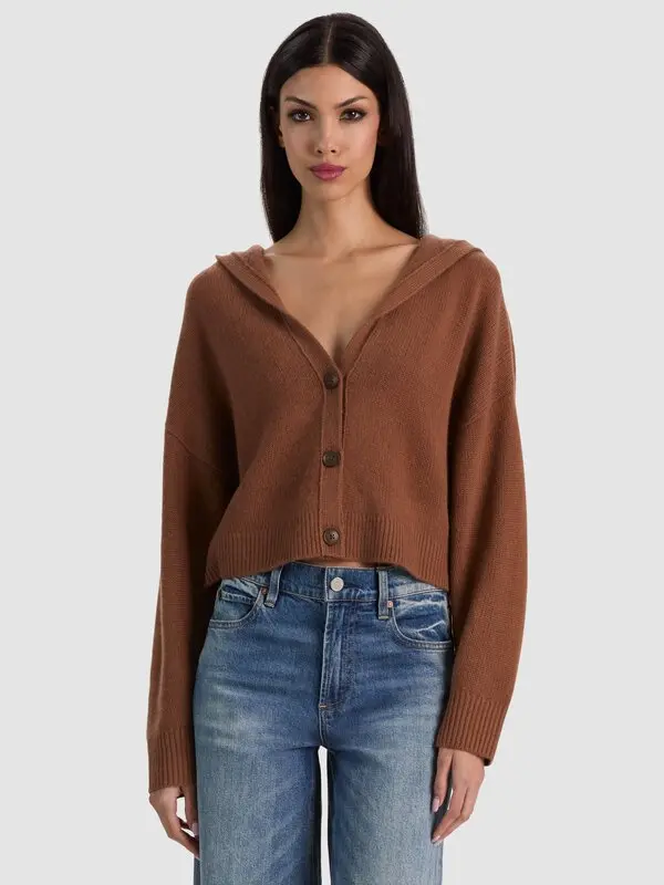 Alice + Olivia Corey Hooded Cashmere Cardigan - Camel
