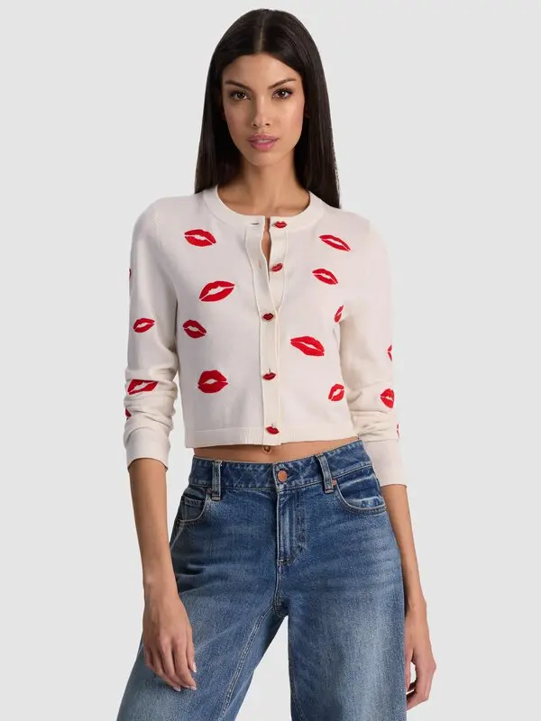 Alice + Olivia Daroda Lip Cardigan - Soft White Multi