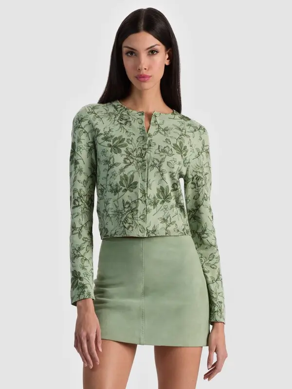 Alice + Olivia Carson Printed Cardigan - Mystic Garden Sage