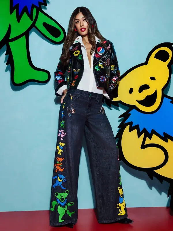 Alice + Olivia X Grateful Dead Cody Vegan Moto Jacket - Black/multi