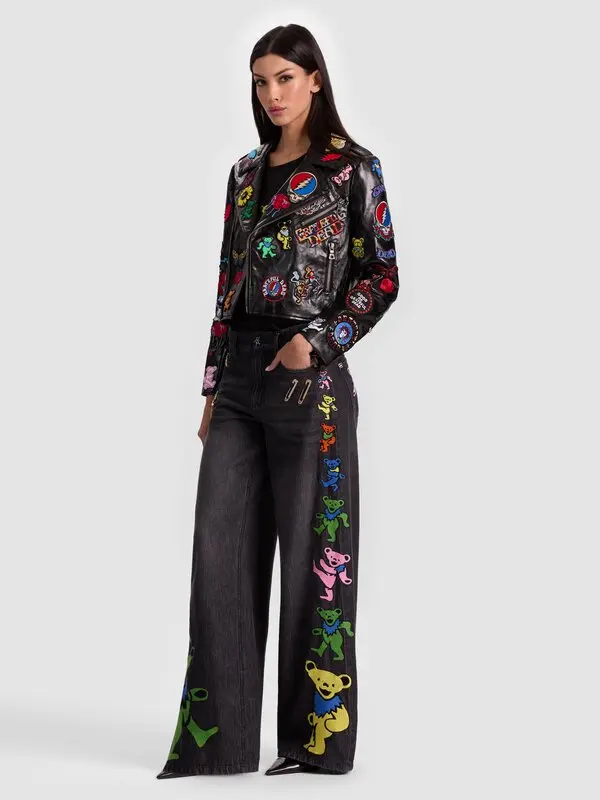 Alice + Olivia X Grateful Dead Cody Vegan Moto Jacket