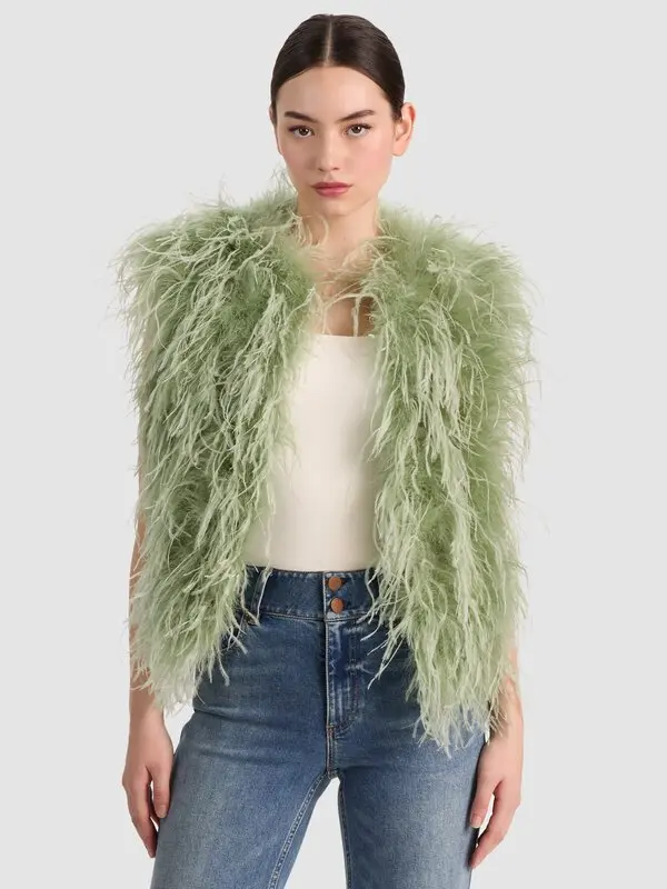 Alice + Olivia Feathered Vest - Sage