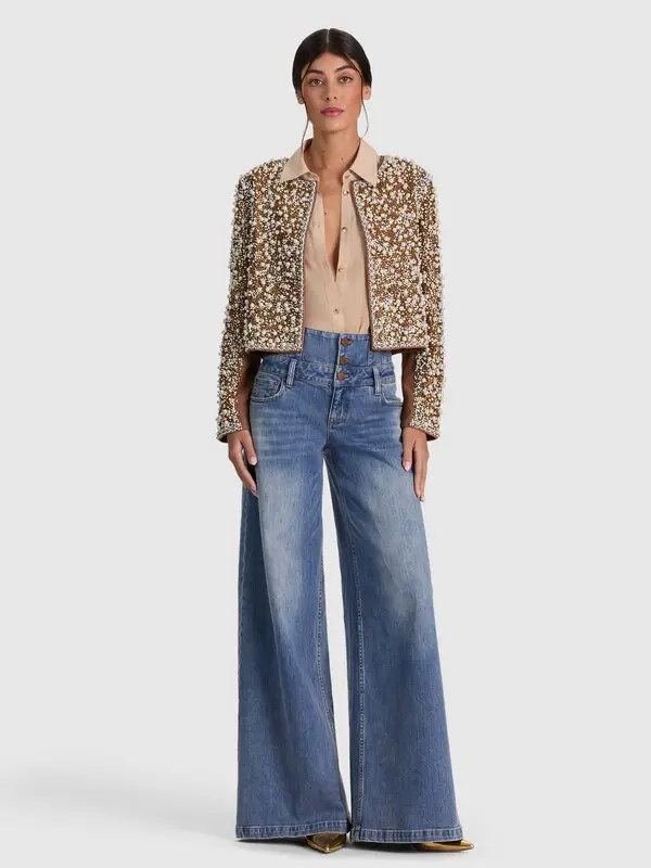 Alice + Olivia Kidman Embellished Cropped Jacket - Camel/multi