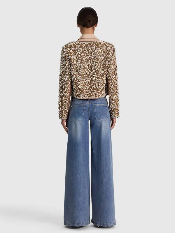 Alice + Olivia Kidman Embellished Cropped Jacket - Camel/multi