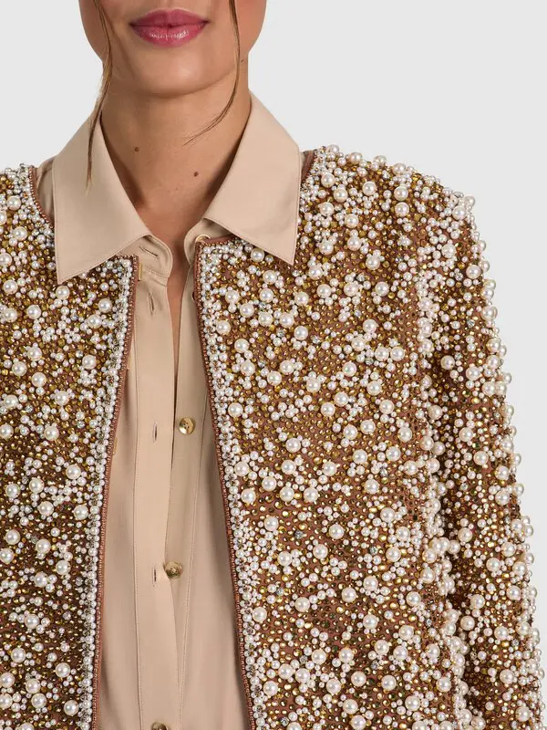 Alice + Olivia Kidman Embellished Cropped Jacket - Camel/multi